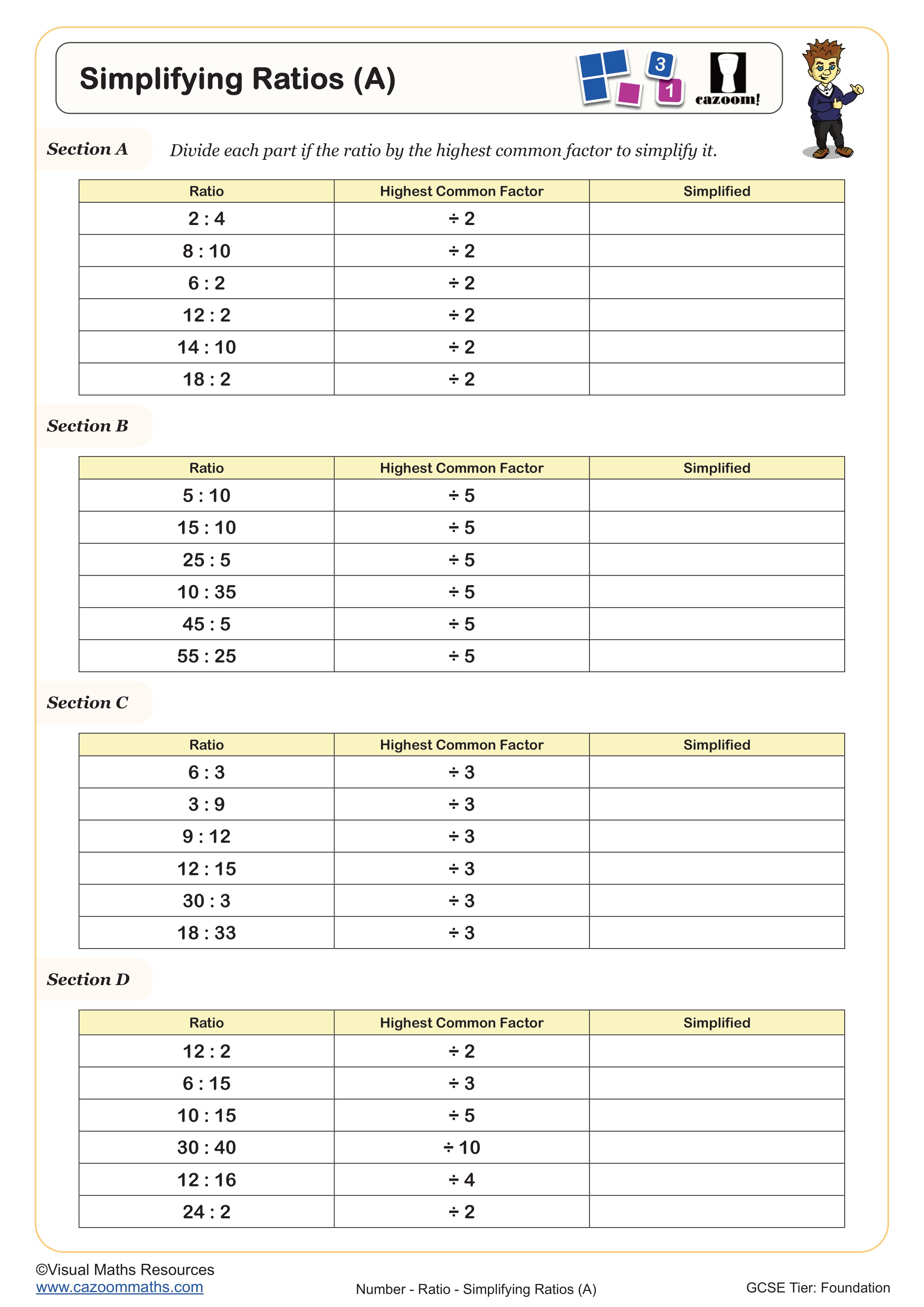 Year 7 Ratio Worksheets | PDF Printable Worksheets